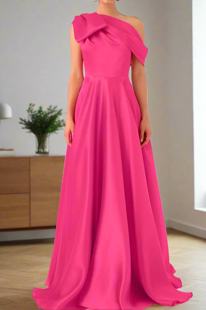 Floor Length Fuchsia One Shoulder Sleeveless Mother of The Bride Dress