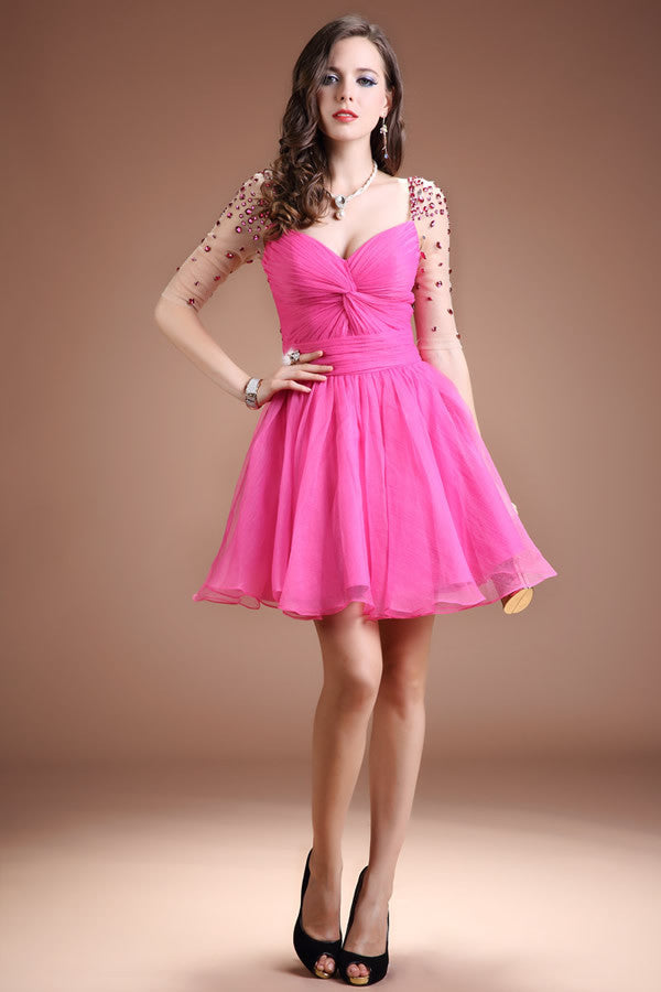 Half SleevBeaded V-neck Open Back Homecoming Dresses – Simibridaldresses