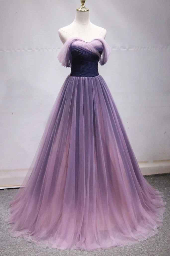Off the Shoulder Tulle Long Ombre Prom Dresses – Simibridaldresses