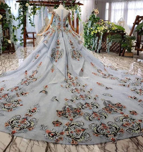 Ball Gown Blue Cap Sleeve Long Prom Dresses, Lace up Beading ...