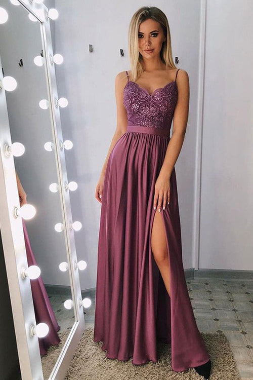 Spaghetti Straps Floor Length Prom Dresses with Appliques Beading N246